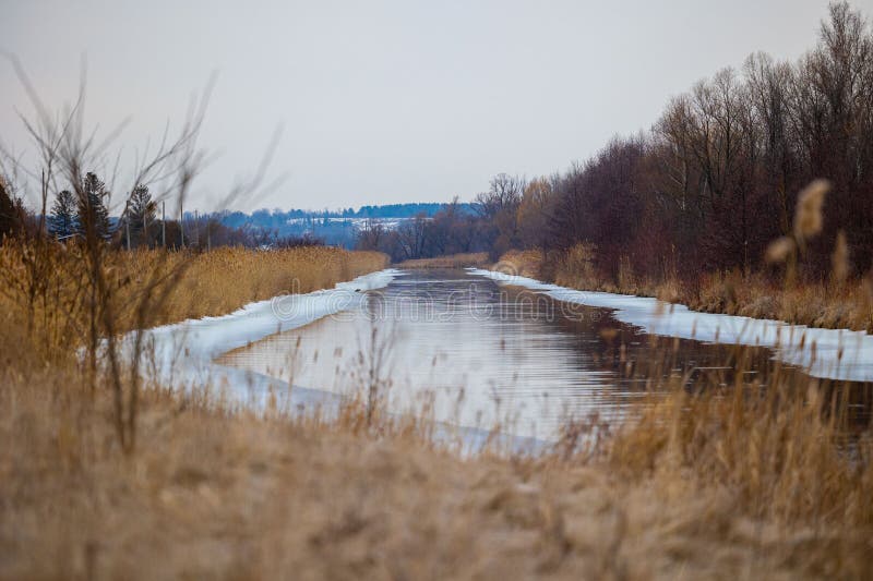 Cold Morning River in Rural Area Stock Image - Image of early ...