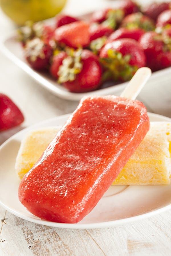 Cold Organic Frozen Strawberry Fruit Popsicle Stock Photo - Image of ...