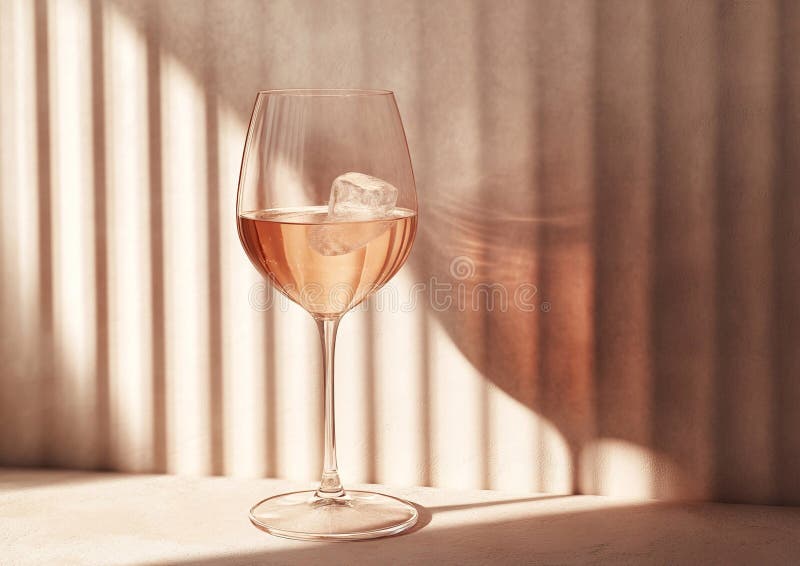 Cold Pink Rose Wine Glass on Light Beige Concrete Wall Background with ...