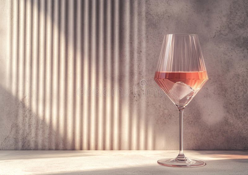 Cold Pink Rose Wine Glass on Light Beige Concrete Wall Background with ...