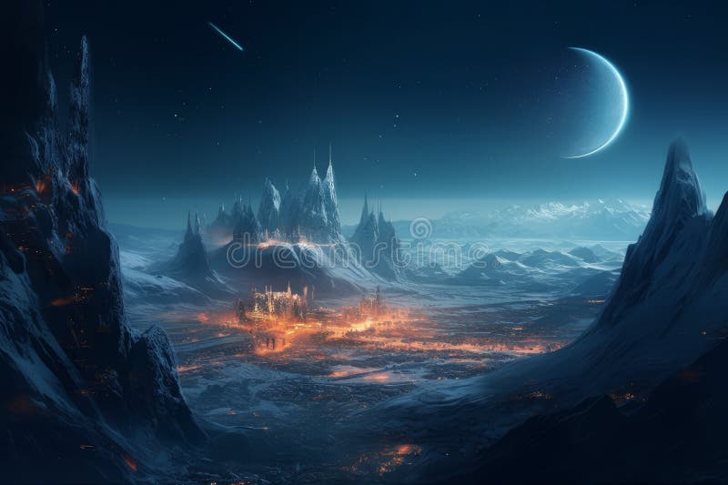 Cold Planet Landscape. Generate Ai Stock Illustration - Illustration of ...