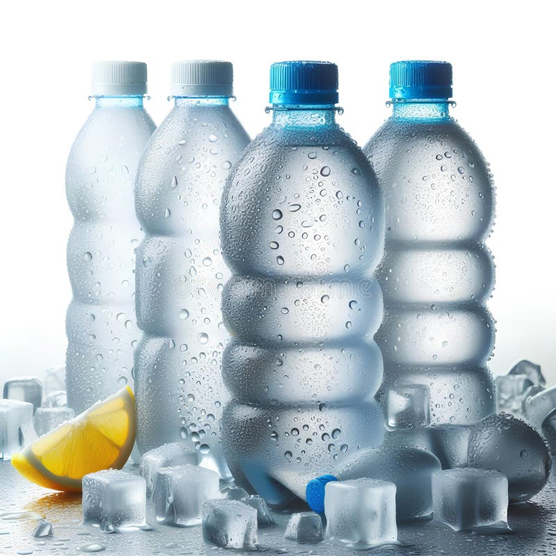 Cold Plastik Water Bottle Large Drops of Condensation on Them on White ...