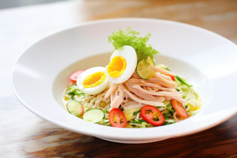 Cold Ramen Salad with Cucumber, Tomato, Cold Broth Stock Image - Image ...