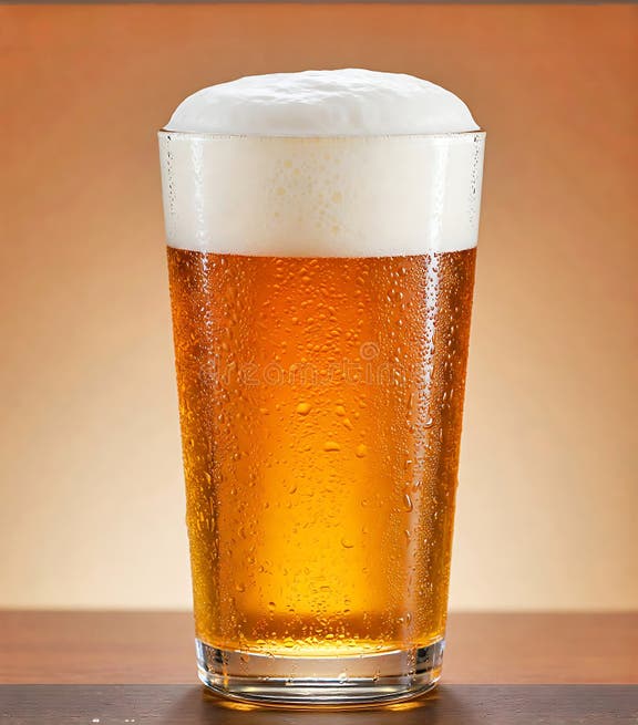 A Cold Refreshing Beer in a Pint Glass with a Thick, Foamy White Head ...