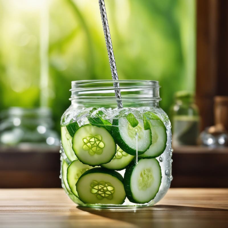 Cold and Refreshing Detox Water with Lime, Cucumber, Mint and Ice in ...