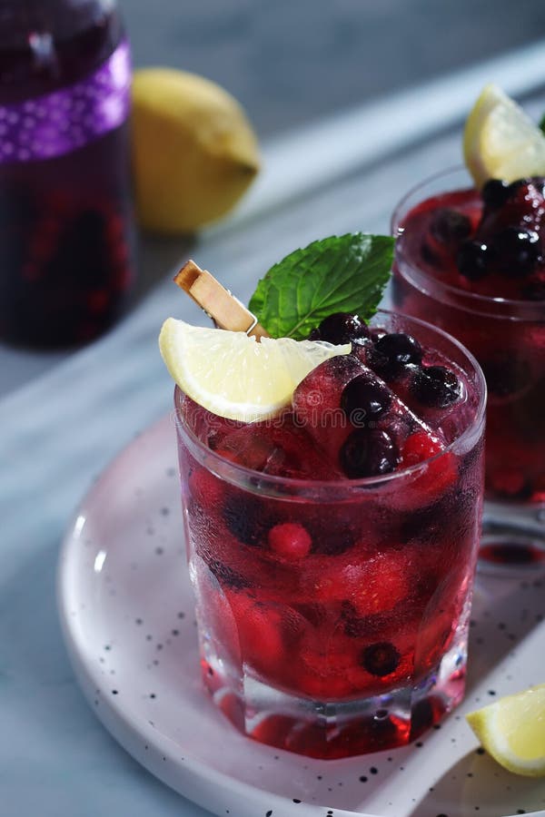Cold Refreshing Drink with Fresh Berry and Ice Stock Image - Image of ...