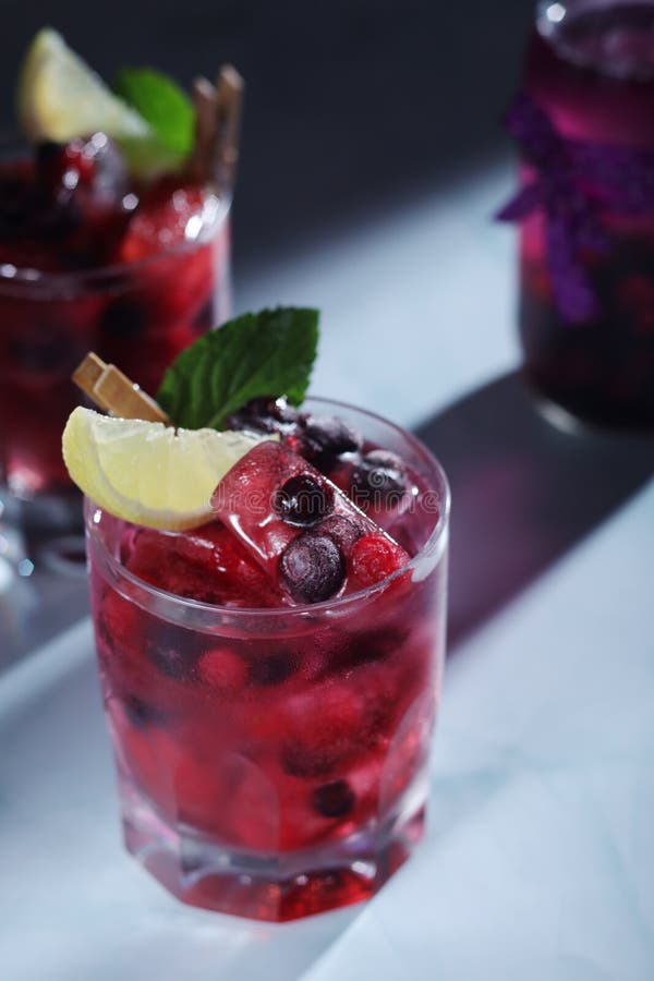 Cold Refreshing Drink with Fresh Berry and Ice Stock Image - Image of ...