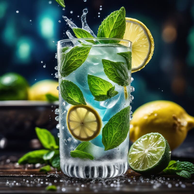 Cold and Refreshing Infused Water with Lime, Mint and Ice in Glass ...