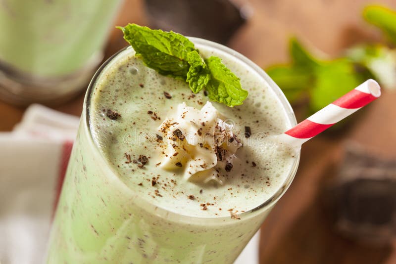 Cold Refreshing Mint Chocolate Chip MilkShake Stock Image - Image of ...