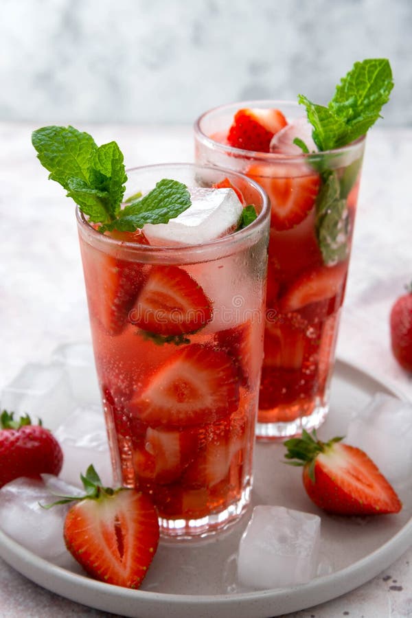 Cold Refreshing Strawberry Summer Drink with Strawberry and Mint ...