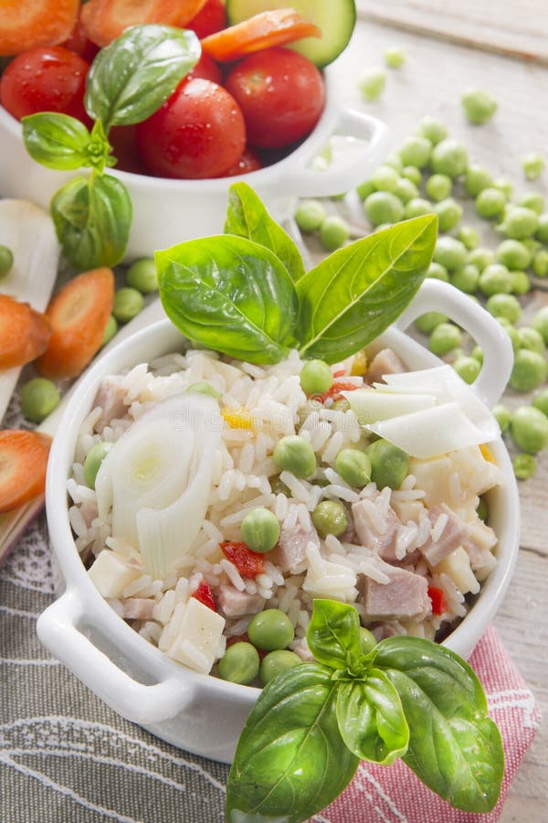 Cold Rice with Cheese and Ham, Stock Photo - Image of food, cold: 24920778