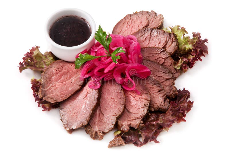 Cold Roast Beef on a Wooden Table. Delicacy of Beef. Preparing Cold ...