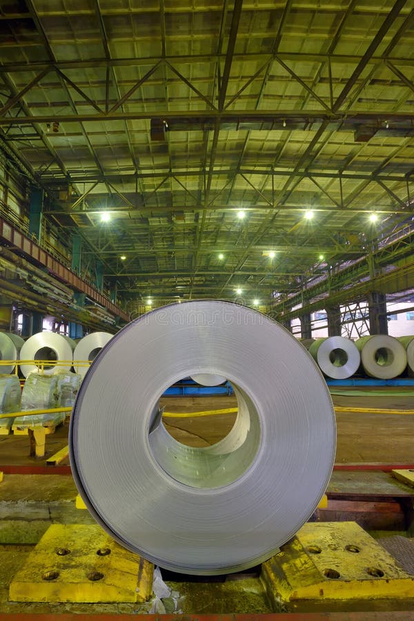 Stack Of Steel Coils In Warehouse Stock Image - Image of steel ...
