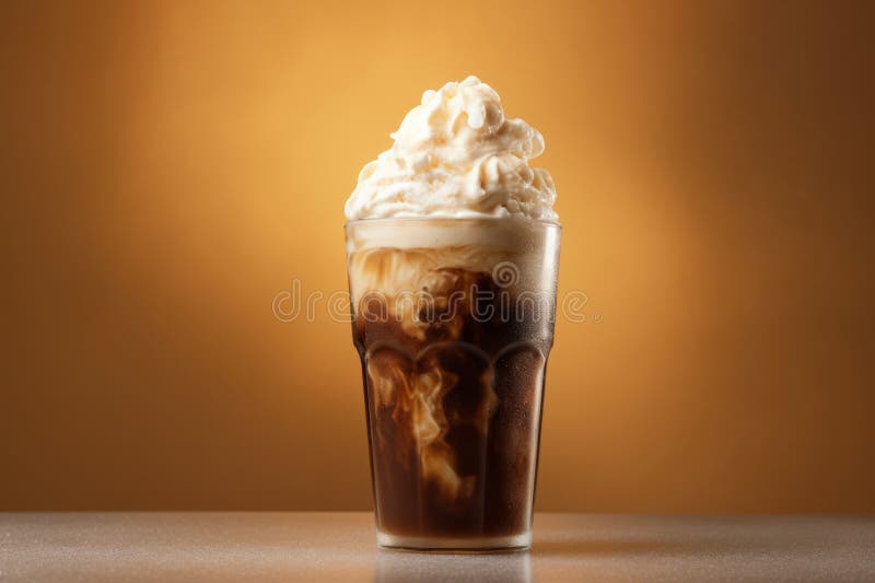 Cold Root Beer Float with Vanilla Ice Cream on an Orange Background ...