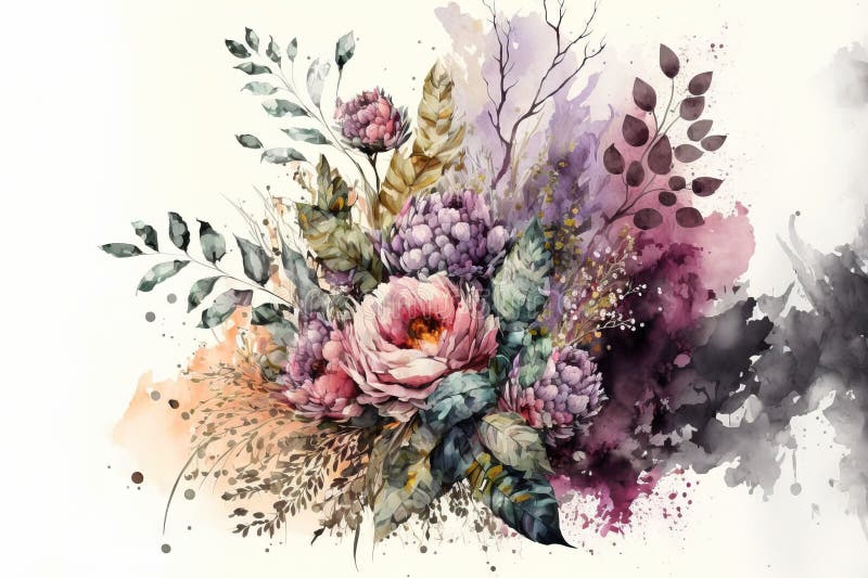 Cold Scale Watercolor Composition. Floral Bouquet Stock Illustration ...