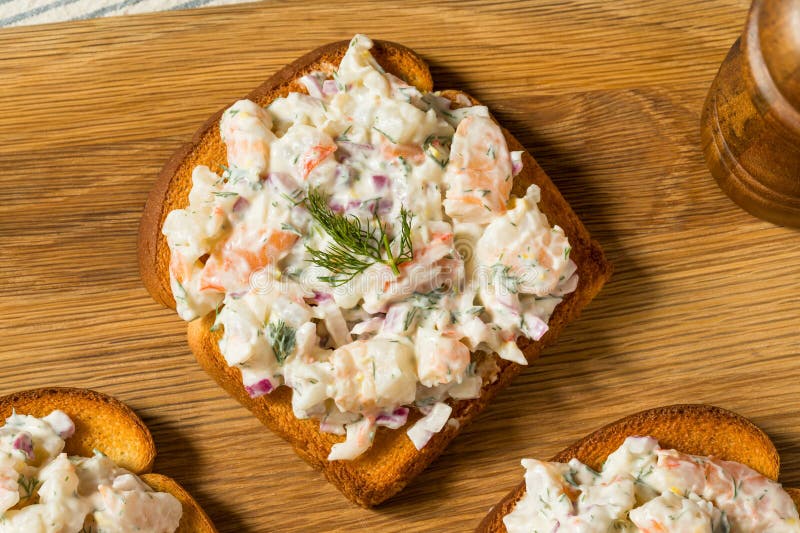 Cold Shrimp Toast Skagen on Bread Stock Photo - Image of sauce ...