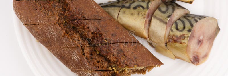 Cold Smoked Chopped Fish and Garlic Bread on a White Plate. View from ...