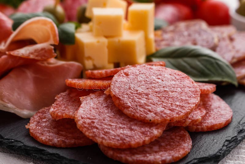 Cold Smoked Meat Plate on a Rustic Wooden Background Stock Image ...