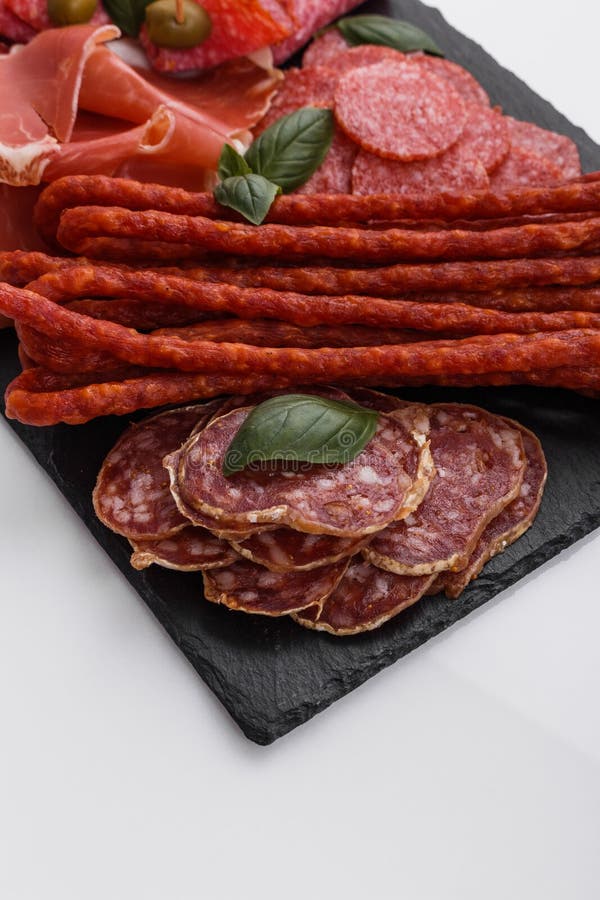 Cold Smoked Meat Plate on a White Background Stock Photo - Image of ...