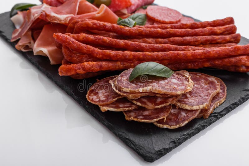 Cold Smoked Meat Plate on a White Background Stock Photo - Image of ...