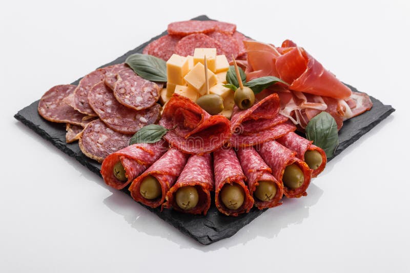 Cold Smoked Meat Plate on a White Background Stock Photo - Image of ...