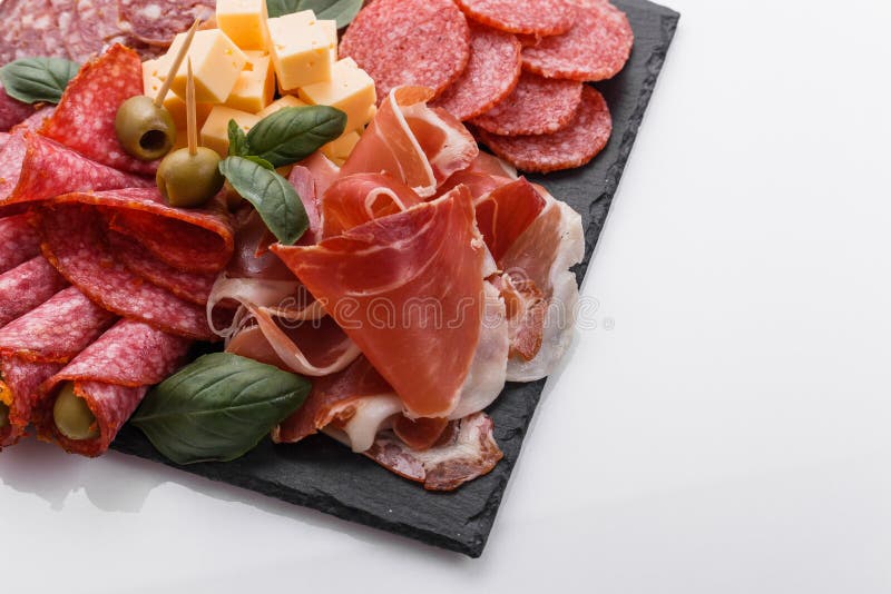 Cold Smoked Meat Plate on a White Background Stock Photo - Image of ...