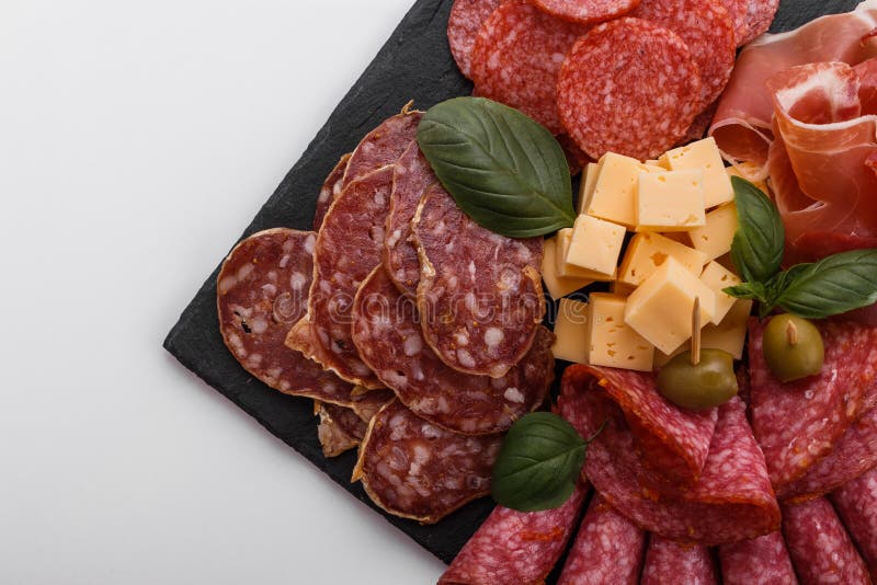 Cold Smoked Meat Plate on a White Background Stock Photo - Image of ...