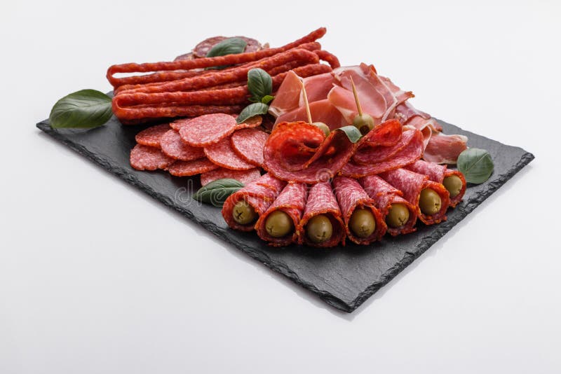 Cold Smoked Meat Plate on a White Background Stock Photo - Image of ...