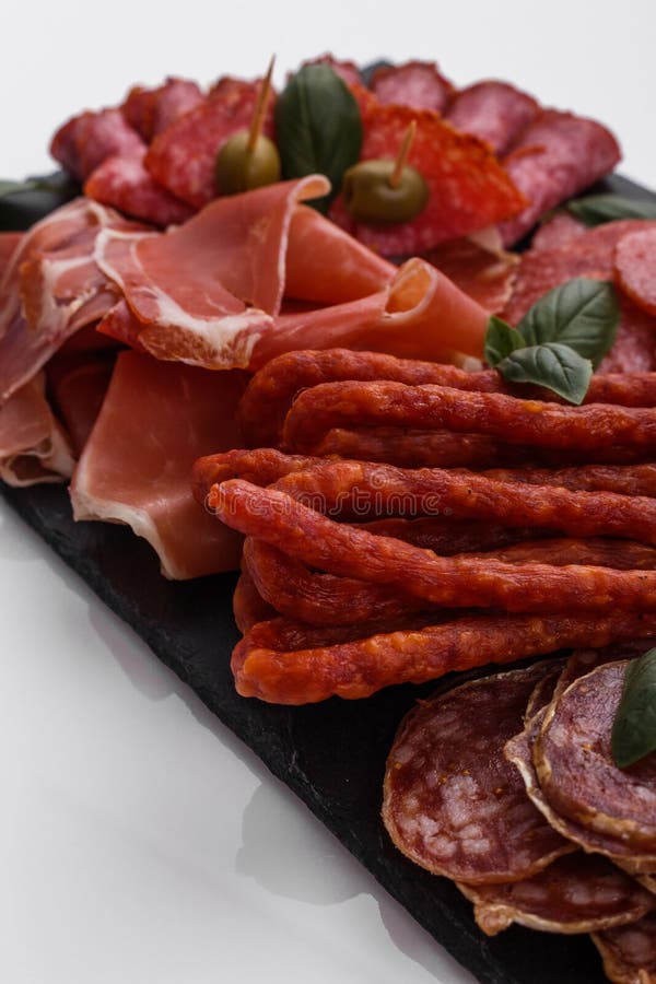 Cold Smoked Meat Plate on a White Background Stock Photo - Image of ...