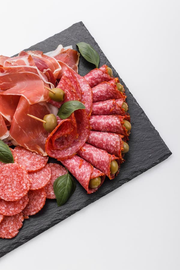 Cold Smoked Meat Plate on a White Background Stock Photo - Image of ...