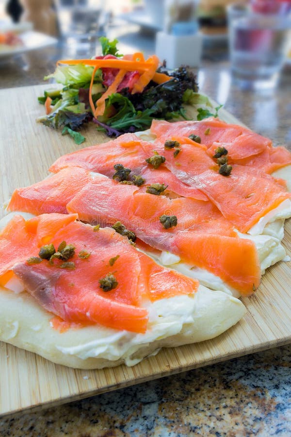 Cold Smoked Salmon on Flat Bread Stock Image - Image of salads, food ...