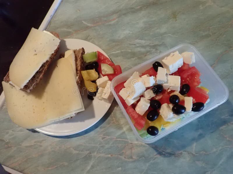 Cold Snack with Bread Cheese and Salad Stock Image - Image of sandwich ...