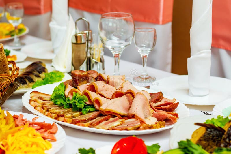Cold Snack from Meat Dishes at the Festive Table in the Restaura Stock ...