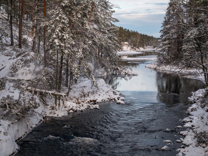 The Cold Snow Winter River in Evening Light Stock Photo - Image of ...