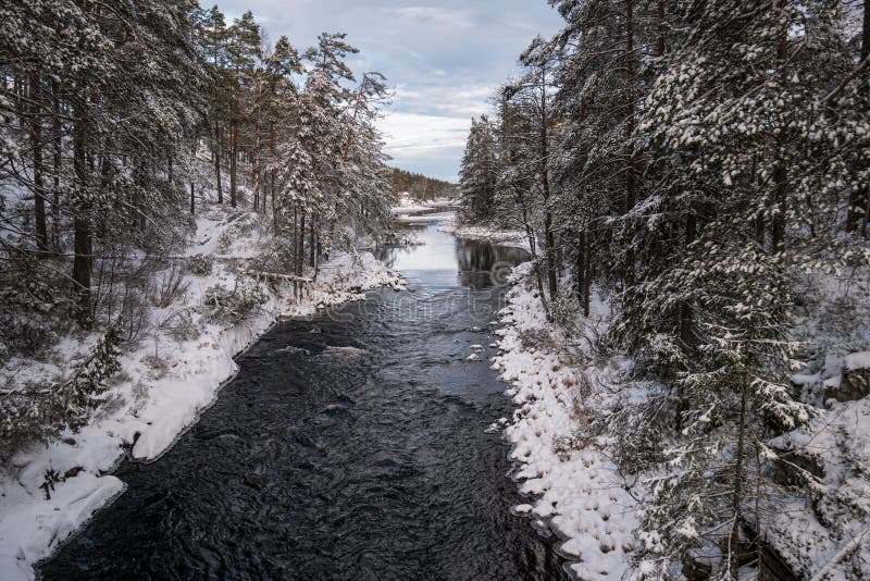 The Cold Snow Winter River in Evening Light Stock Photo - Image of ...