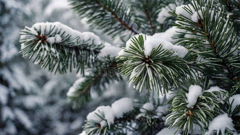 Cold Snowy Winter Snow Pine Tree Branches Background Stock Illustration ...