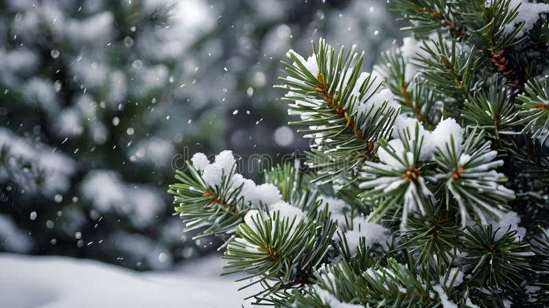 Cold Snowy Winter Snow Pine Tree Branches Stock Illustration ...