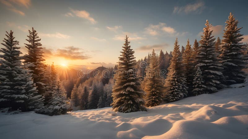 Cold Snowy Winter Snow Pine Tree Landscape Stock Illustration ...