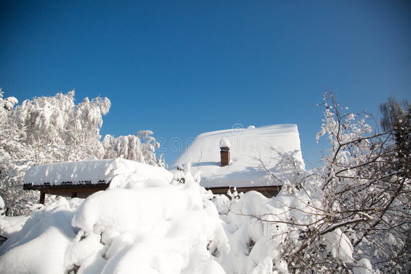 Cold Snowy Winter in the Village Stock Image - Image of frost ...