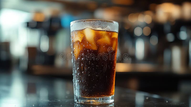 Cold Soda with Ice in a Glass, Condensation on the Surface. Stock Image ...