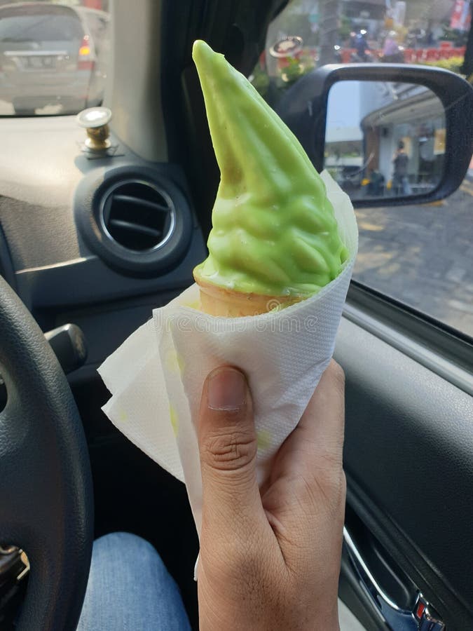 Cold Soft Ice Cream in the Afternoon Stock Image - Image of green, food ...