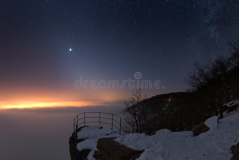 Cold Starry Night Above the Viewpoint and the Fog Stock Image - Image ...
