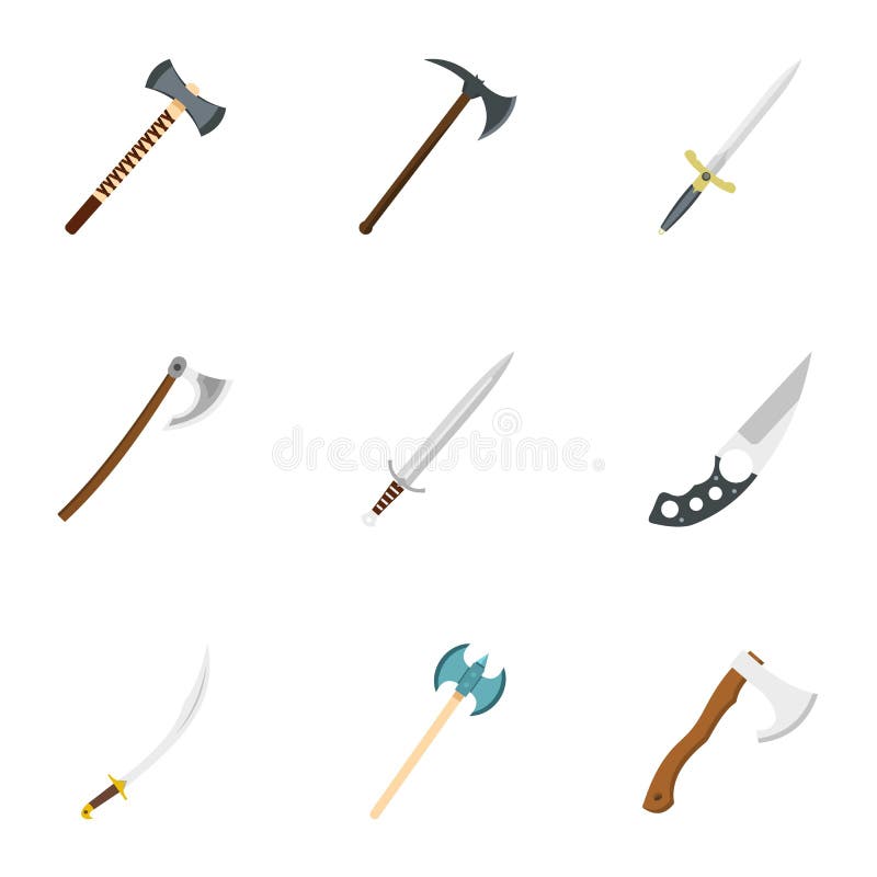 Cold Steel Arms Icon Set, Flat Style Stock Vector - Illustration of ...