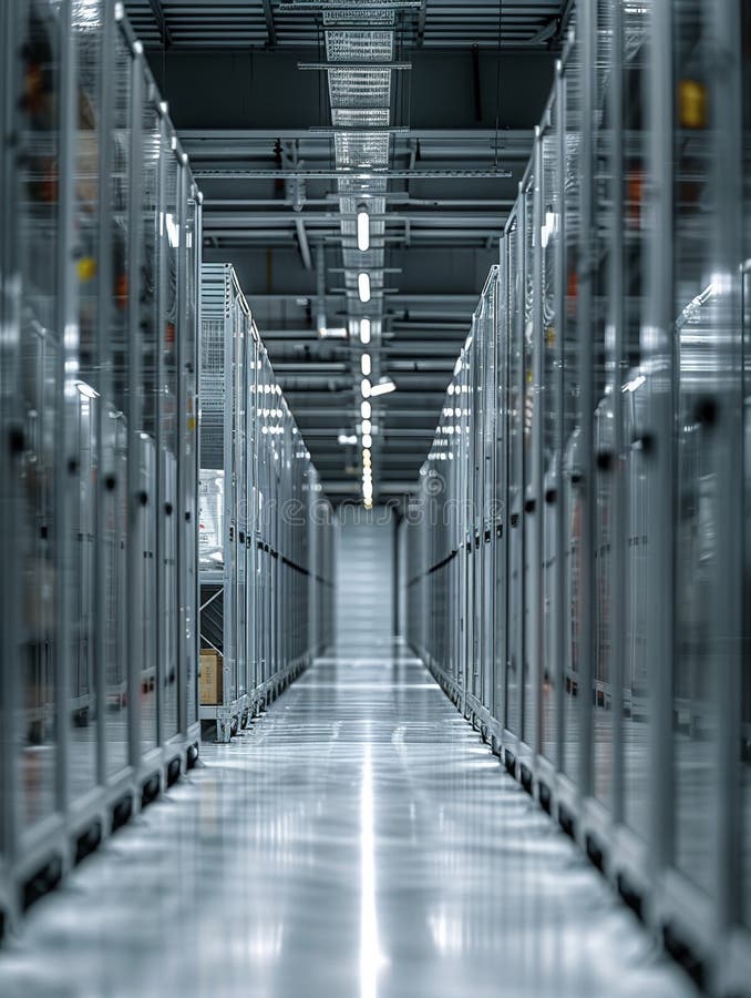 Cold Storage Room with Stacked Silver Racks, Precision Temperature ...