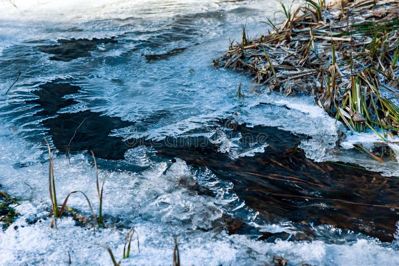 Cold Stream and Figured Ice Crust in Winter Stock Image - Image of ...