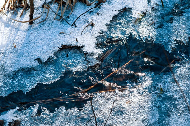 Cold Stream and Figured Ice Crust in Winter Stock Photo - Image of ...