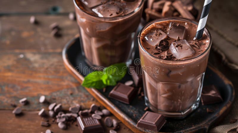 Cold Summer Chocolate Drink with Ice. Generative Ai Stock Illustration ...