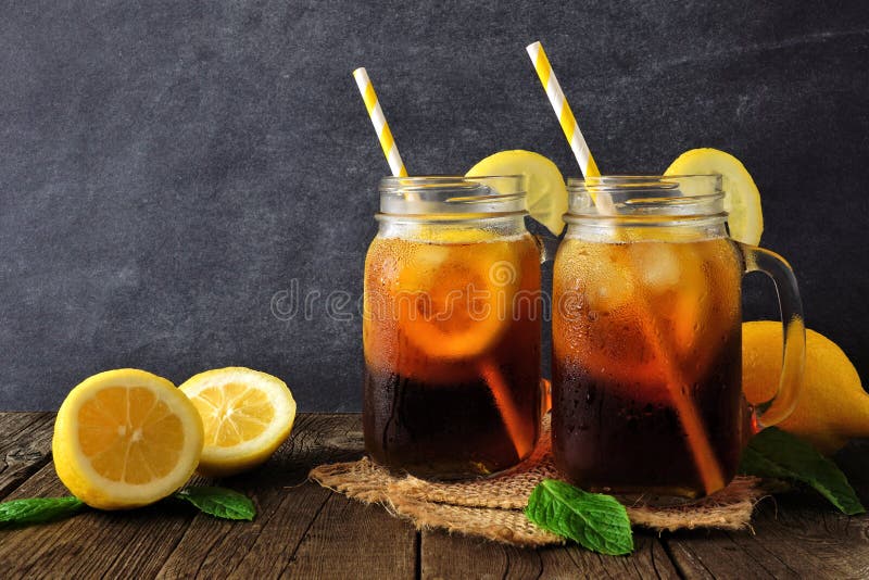 Iced Tea Mason Jars Mint Ice Dark Background Summer Refreshment Stock ...