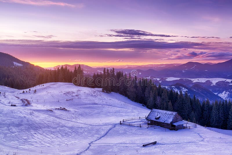 Cold Sunrise in the Winter Mountains Stock Image - Image of christmas ...