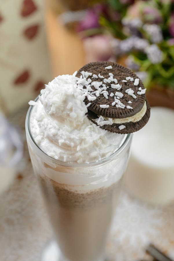 Cold sweet milkshake stock image. Image of coffee, banana - 110926553